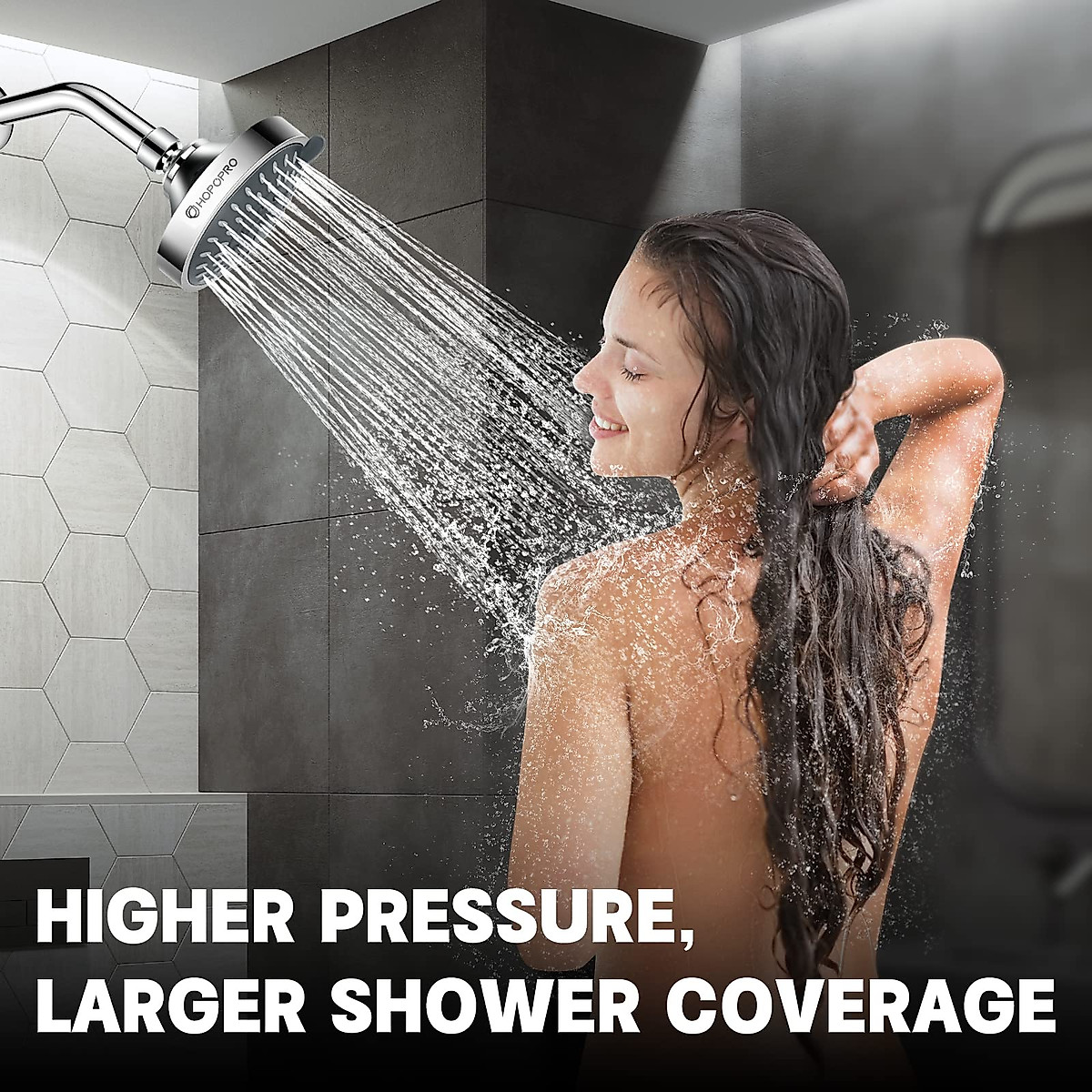 HOPOPRO NBC News Recommended 5 Modes High Pressure Shower Head 4.1 Inch High Flow Fixed Showerheads Bathroom Showerhead for Luxury Shower Experience Even at Low Water Pressure