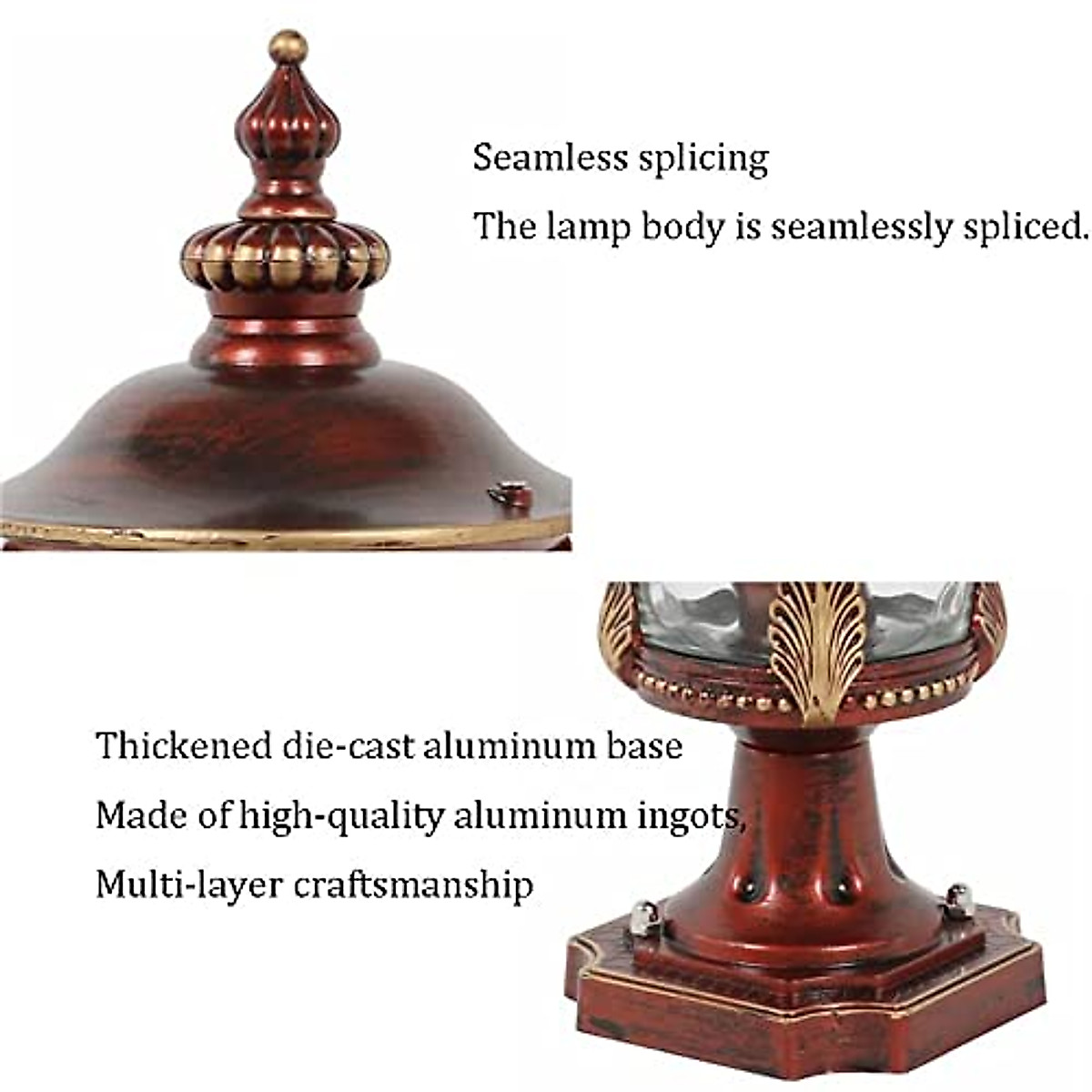 CZLZY European Style Aluminum E27 Pillar Lamp Outdoor Post Light Fixtures Patio Garden Waterproof Column Light Glass Lampshade Villa Wall Base Landscape Light Lawn Light