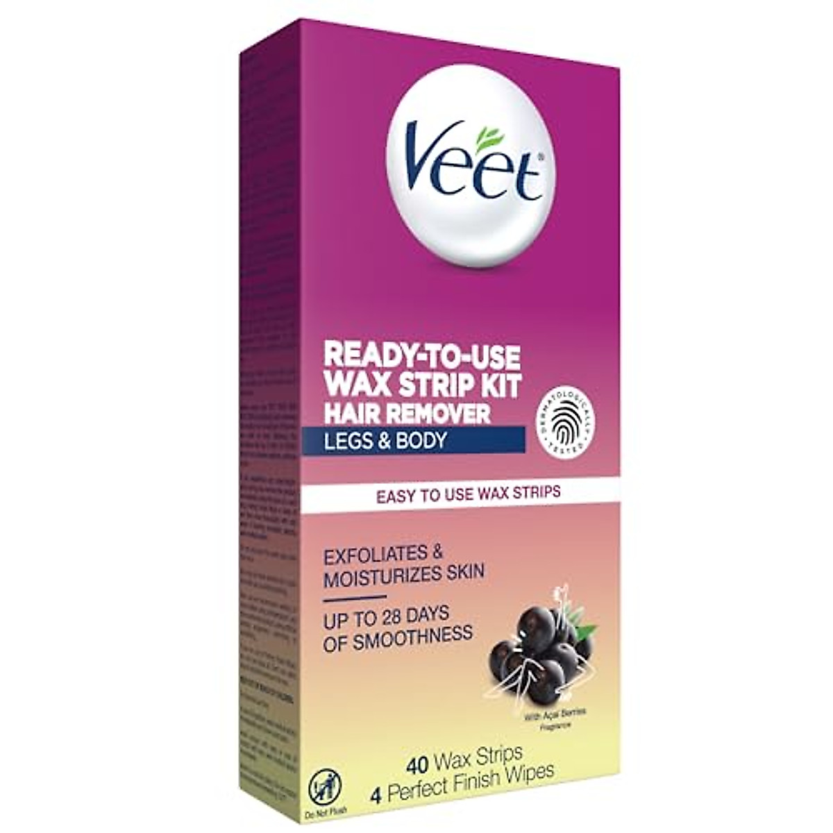 Veet Ready-To-Use Waxing Kit For Women | Wax Strips For Body Hair Removal, Wax Kit For Ingrown Hair Treatment, Personal Care Product, Hair Remover | 40ct Waxing Strips, 4ct Body Wipes