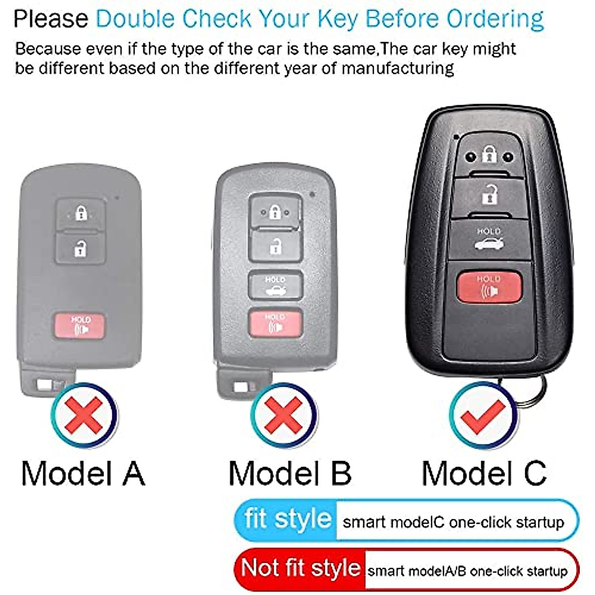 Key Fob Cover Fit For Toyota with Keychain, Pure Leather Handmade Key Fob Cover Case Suit for Toyota Camry Highlander RAV4 Avalon (4 Buttons only for Keyless go) Black