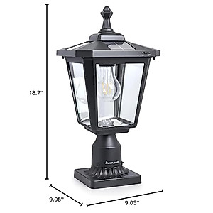 Kemeco Solar Post Light Outdoor ST4319Q Cast Aluminum Filament LED with Mounting Base for Pire Pillar Garden Yard Pole Bollard Gates Driveway Pathway Walkway