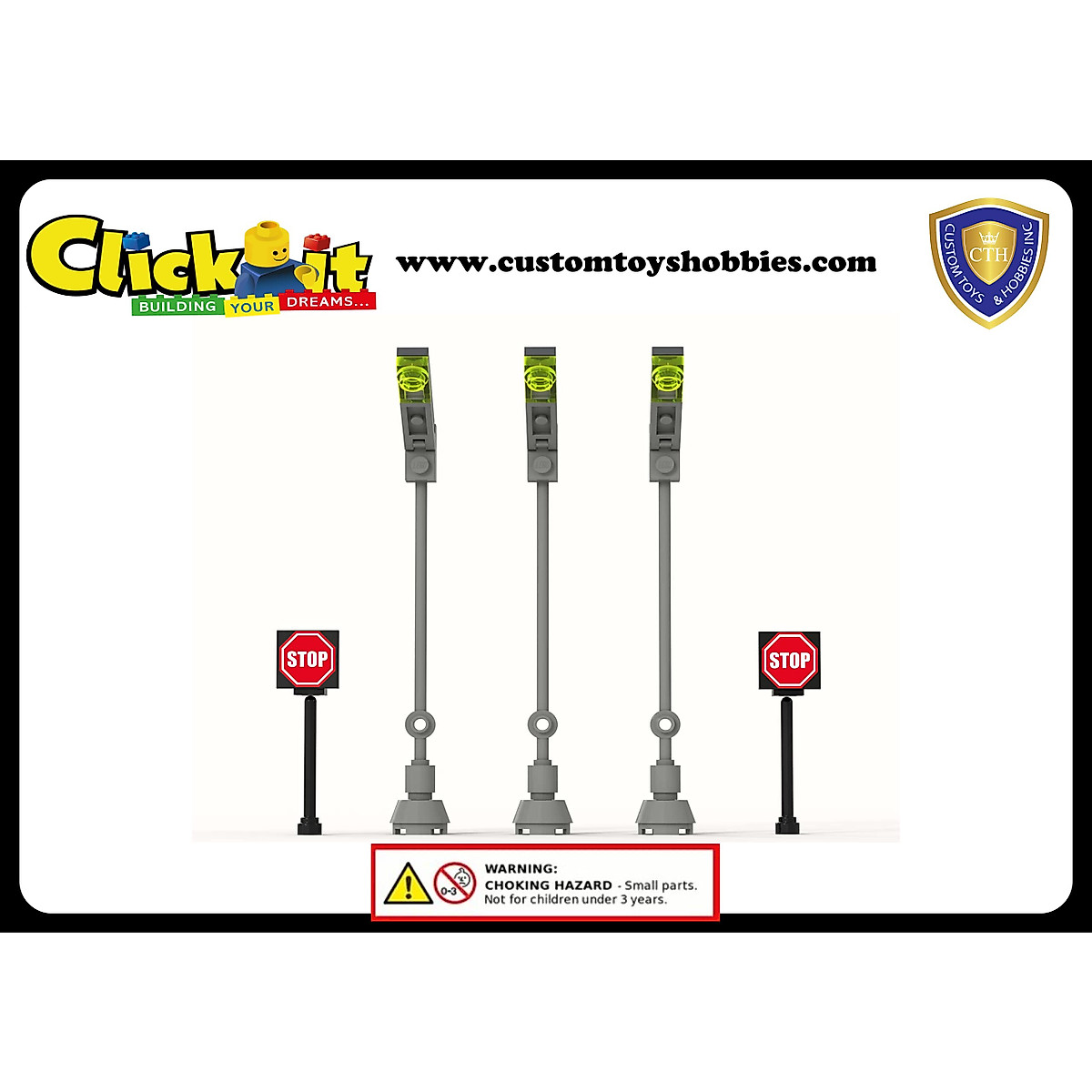 Building Toys 2 Lane Main Road Traffic Light City Town Village Street Stop Sign Bus Stop Post Box Compatible with All Major Brick Brands Educational Toy Ages 4+ 1:64 (3 Street Lights 2 Stop Signs)