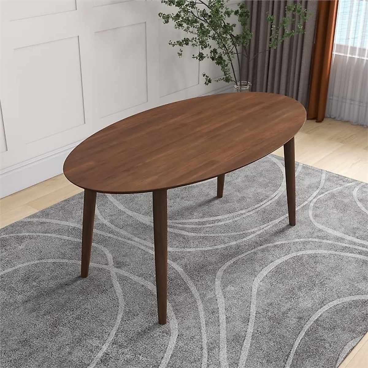 Rivol Mid Century Modern Style Solid Wood Walnut Oval 67" Dining Table