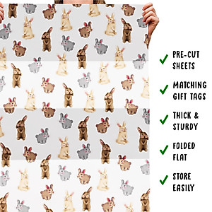 CENTRAL 23 - Easter Bunny Wrapping Paper for Girls Kids Boys - 6 Sheets of Gift Wrap for Boys - Fluffy Bunnies - For Men Women - For Birthdays - Easter Decorations Religious - Recyclable