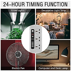 J Elektro Universal Power Strip with Surge Protector, 4 USB Charging Ports and 3 Universal Outlets Extension Cord with 24 Hour Timer, 1.4M/4.6FT Extension Lead with Timer Socket for Home Office