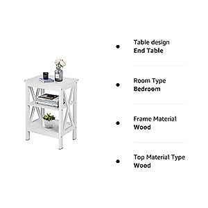 VECELO End Side Table with Storage Shelf Living Room,Bedroom Furniture, White, Nightstand with Shelves