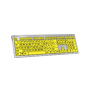 Logickeyboard 'Slimline' with Large Print • Black Letters on Yellow Keys • Made for Windows PC • Including LogicLight Lamp • p/n LKBU-LPRNTBY-AJPU-US