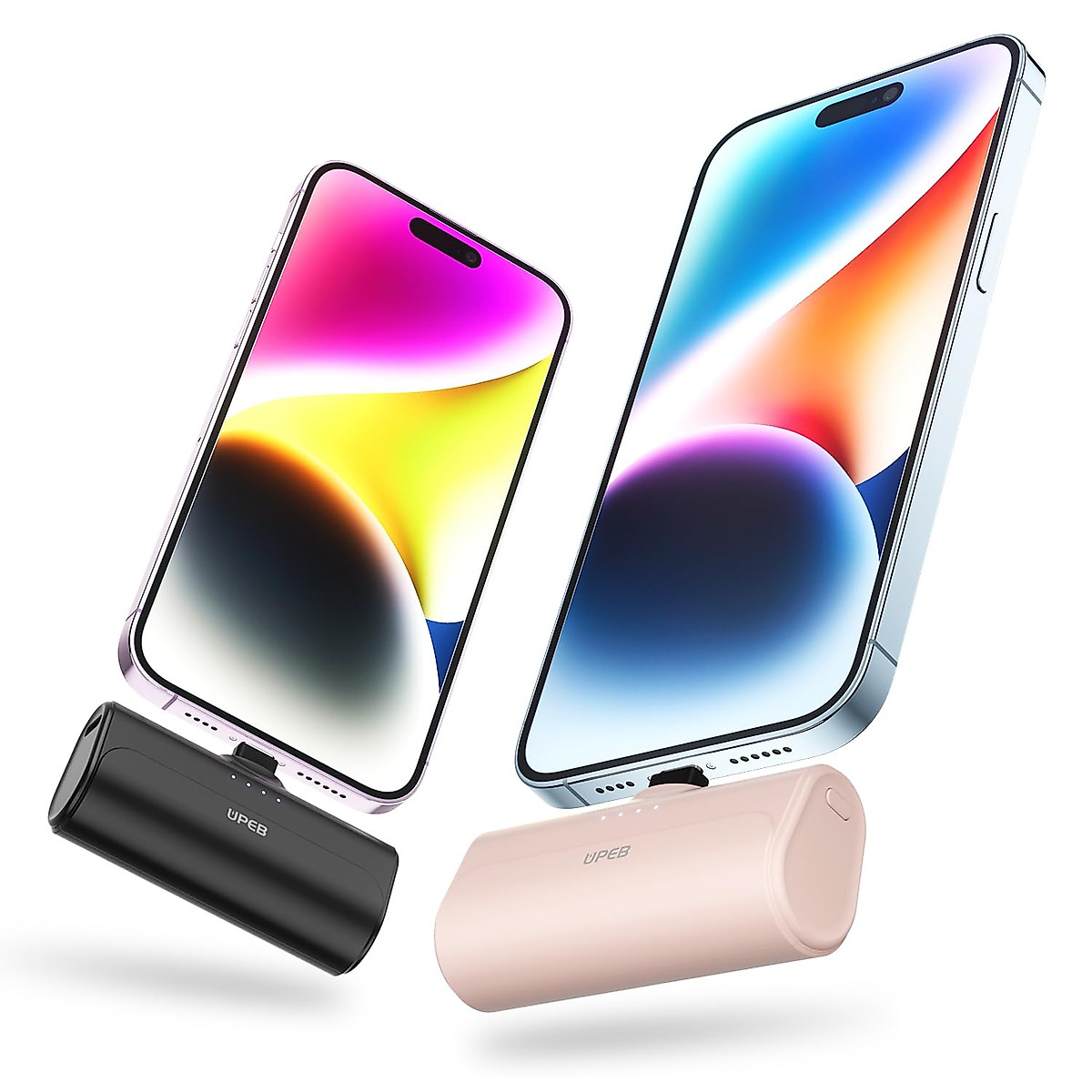 UPEB 2 Packs Portable Phone Charger iPhone 5000mAh with Built in Cable, MFi Certified Mini Power Bank Cordless External Battery Pack for All iPhone Series 14/13/12/11/XR/X/SE/8/7/6 Pro Max