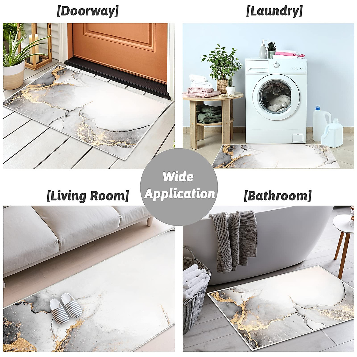 OBUSATT Marble Kitchen Rug and Mat Non-Slip Washable Marble Farmhouse Mats for Absorbent, Easy Clean Thick Kitchen Mat Set for Home, Office, Sink, Laundry Floor