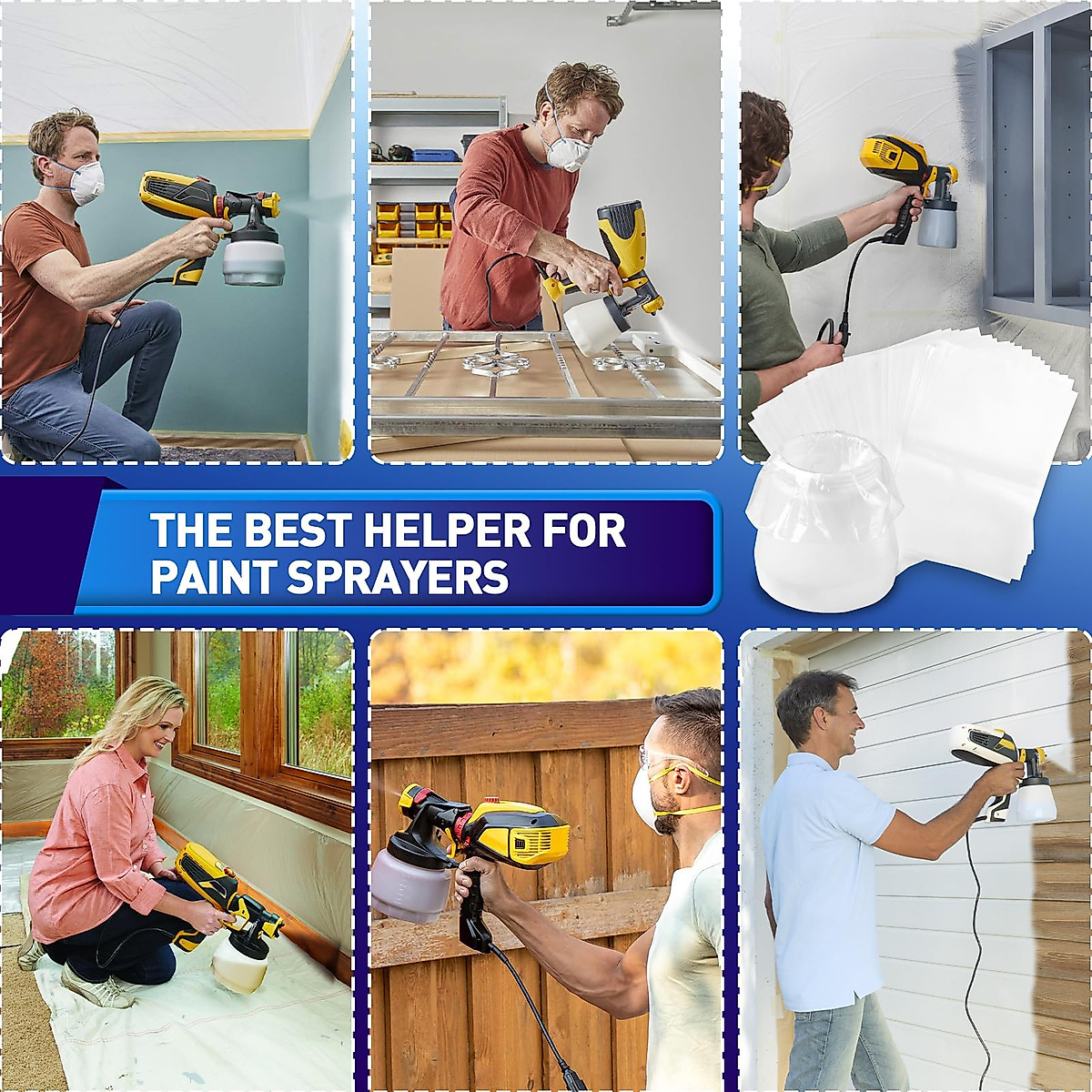 Paint Sprayer Parts, 50 Pcs Paint Sprayer Bags, 7.8'' X 11.8'' Sprayer Cup Liners, Transparent Spray Gun Cup Canister Liners for Wagner Paint Sprayer