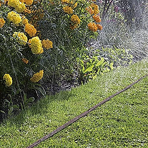 FUNJEE PVC Flat Sprinkler Hose 15ft with Garden Hose Quick Connector 3/4" GHT Fittings, Soaker Hose, Drip Hose, Saves Water, For Garden/Vegetable/Water-efficient irrigation (Black, 15FT)