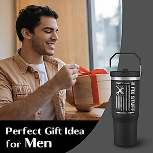 qchdln Funny Gifts For Men - That's What I Do I Fix Stuff and I Know Things Cup - 30oz Insulated Tumbler with Handle - Cool Fathers Day,Birthday,Christmas Gifts for Dad,Grandpa,Husband,Uncle