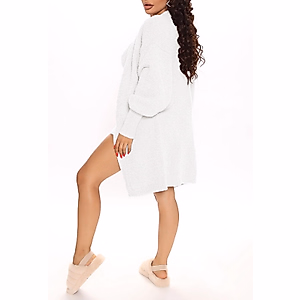 AOHITE Womens Sexy Fuzzy 3 Piece Cardigan Outfits Fleece Warm Crop Top Shorts Pajamas Loungewear Sets White Large
