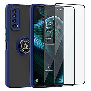 Lokyoo Shockproof Case for TCL Stylus 5G 2022, with 2 Pack Tempered Glass Screen Protector, Military Grade Phone Cover with Support Magnetic Car Holder Metal kicktand for TCL Stylus 5G-Blue