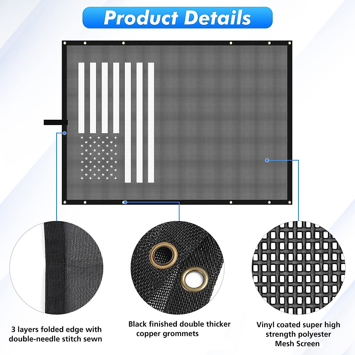 Jimen for TJ Sun Shade, Mesh Bikini Top Sunshade Compatible with Jeep Wrangler TJ 1997-2006 (American USA Flag)