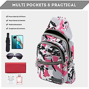 Long Keeper Sling Chest Bag - Women Men Waterproof Crossbody Backpack Traveling Running Hiking Shoulder Daypack Bag (Color(Pink White Grey))