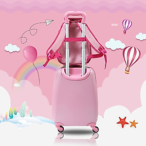 Sandinrayli Kid Luggage Set for Girls, 12” Backpack & 16” Kid Carry on Suitcase with Spinner Wheels, Toddler Rolling Suitcase Hardshell