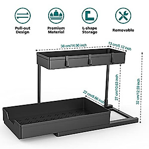 IRONBOX Under Sink Organizer, 2 Pack Pull Out Cabinet Organizer 2-Tier Slide Out Sliding Shelf Under Cabinet Storage for Bathroom Kitchen Sink Organizers and Storage(Black-2 Pack)