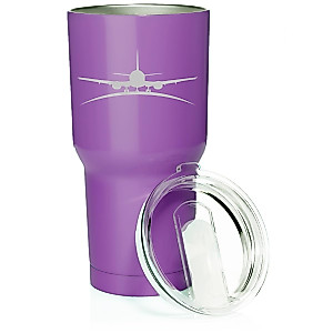 Smooth Body Tumbler Stainless Steel Vacuum Insulated Travel Mug Cup Gift Airplane Pilot Flight Attendant (30 oz, Purple)
