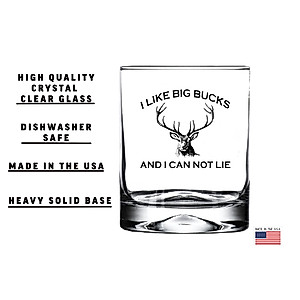 Rogue River Tactical Funny I Like Big Bucks and I Can Not Lie Hunting Old Fashioned Whiskey Glass Drinking Cup Gift For Hunter