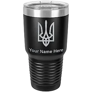 LaserGram 30oz Vacuum Insulated Tumbler Mug, Flag of Ukraine, Personalized Engraving Included (Black)
