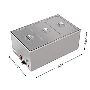KoolMore Commercial Bain Marie Countertop Food Warmer, Soup Station, and Buffet Table Server with Three Serving Section, Stainless-Steel Steamer with Auto Shut Off (CFW-3), Silver