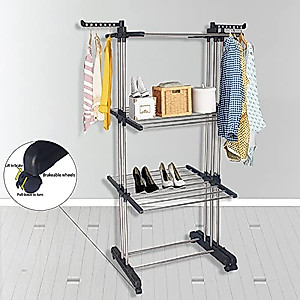 Drying Rack Clothing,Clothes Drying Rack with Casters,4-Tier Expandable Clothes Horses Rack,Collapsible Laundry Drying Rack,Movable Air Drying Rack,Oversized Laundry Racks for Indoor Outdoor