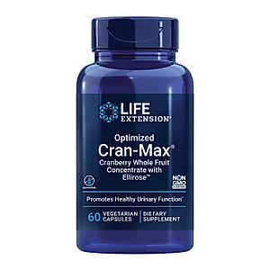 Life Extension Optimized Cran-Max®, cranberry whole fruit concentrate with hibiscus extract, best in class support for female urinary tract health, gluten-free, vegetarian, non-GMO, 60 capsules