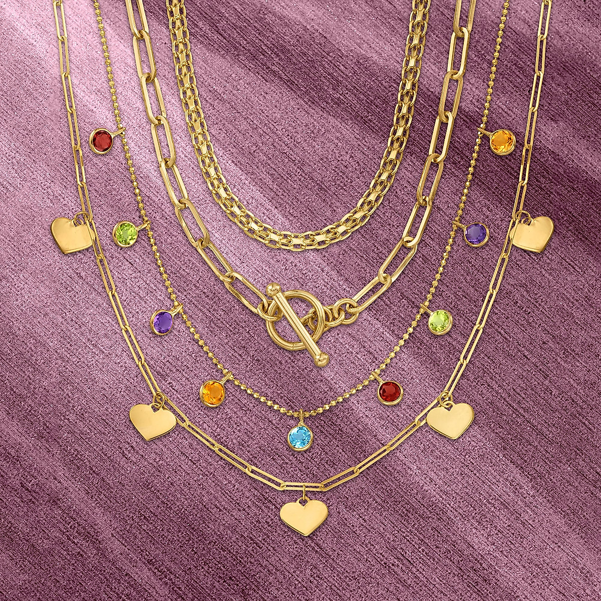 RS Pure by Ross-Simons 2.70 ct. t.w. Bezel-Set Multi-Gemstone Station Necklace in 14kt Yellow Gold. 16 inches