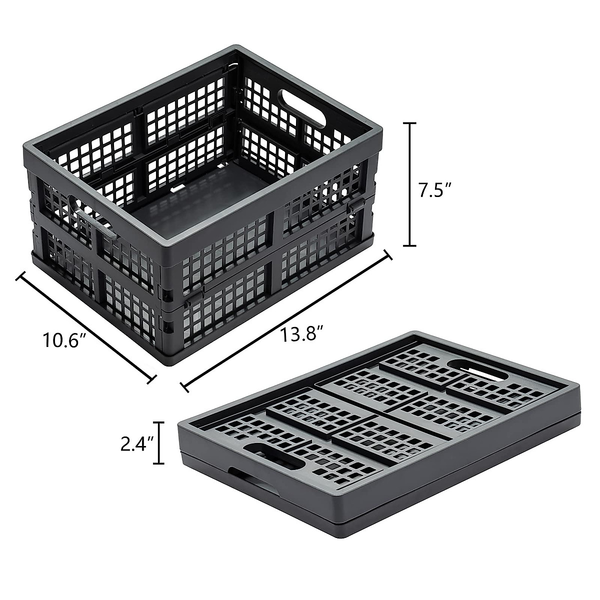 Eslite 16L Collapsible Storage Crates,Folding Plastic Crates for Storage,Pack of 4,Gray