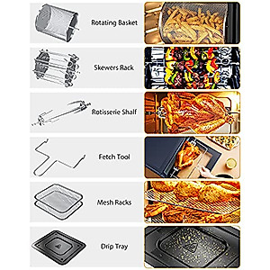 Air Fryer, 13 Quart Air fryer Oven with Rotisserie Function, 10 in 1 Electric Hot Oven with 8 Cooking Accessories and Recipe, 1700W Air Fryer Toaster Oven with 9 Presets, Preheat & Defrost Function