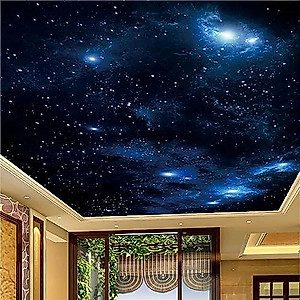 Starry Sky Ceiling 3D Peel and Stick Wallpaper, Night Sky Stars Removable Self-Adhesive Wallpaper Wall Decoration Mural, for Restaurant Bedroom Living Room Decor, 116" W x 91" H