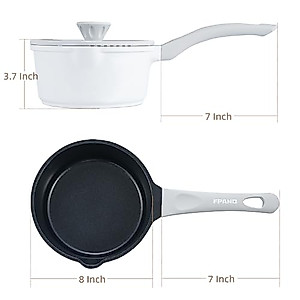 FPANO 2 QT Sauce pan with Lid, 2 Quart Die-Cast SaucePan Milk Pots, Small Soup Pot with Soft Touch Handle, Non-Toxic Kitchen Cookware for Boiling Gravies, Pasta, Noodles, Induction Campatible