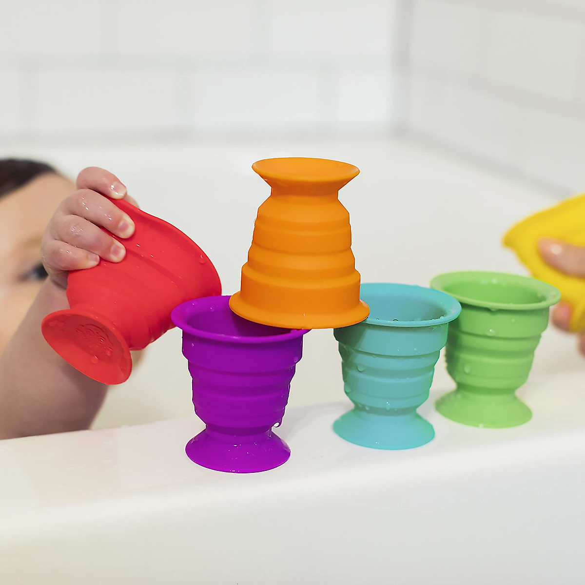 Baby Einstein Stack & Squish Cups Infant to Toddler Collapsible Sensory Toys for Beach, Bath, Floor & More, 6pcs, 3 Months+