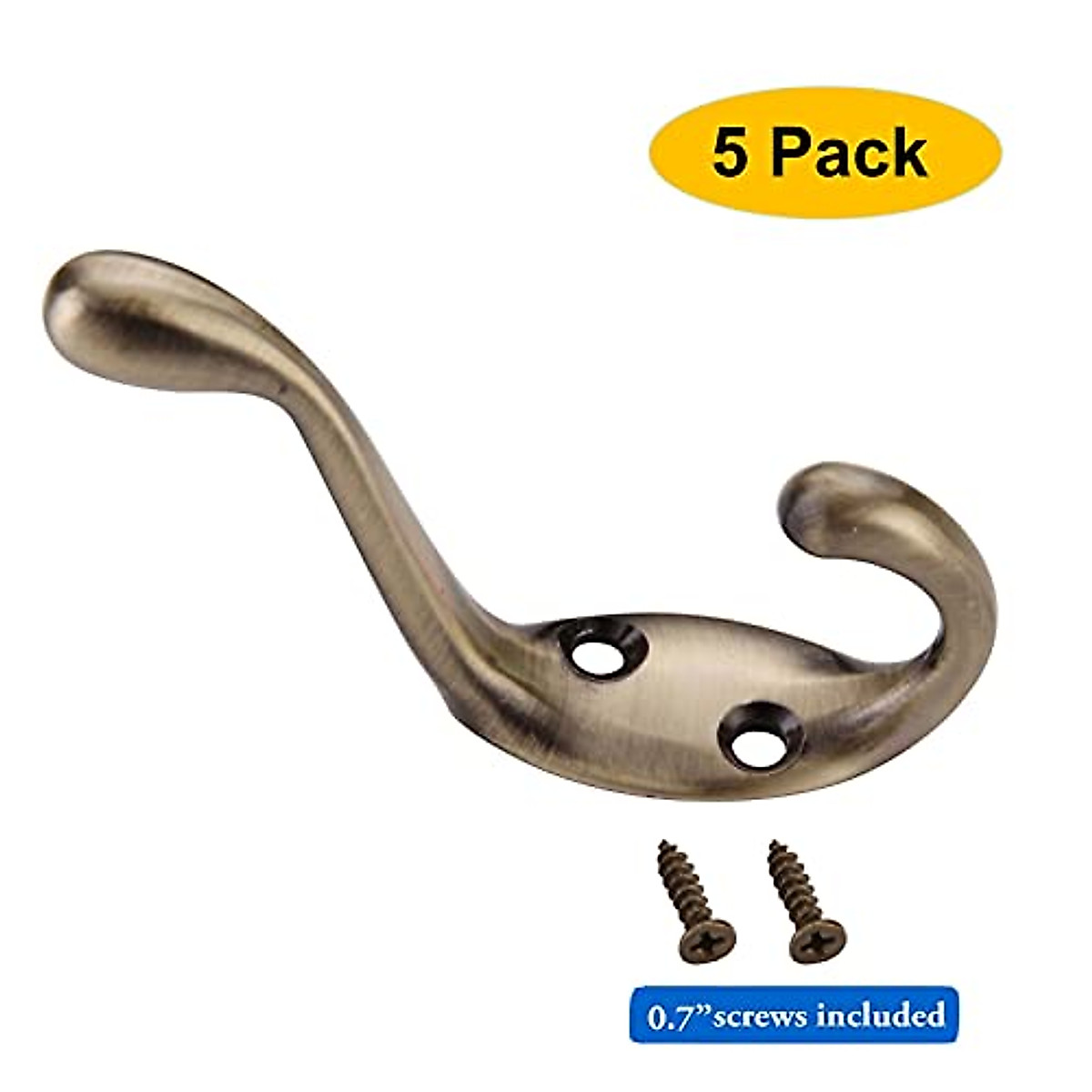 5-Pack Heavy Duty Coat Hooks Hardware Wall Mounted Metal Hanging Hooks Antique Copper Hooks Wall Hooks Double Coat Hanger