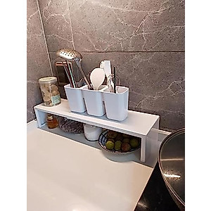 MACCANN&ESSIN Expandable in Cabinet Shelf Rack Organizer Stackable Kitchen Counter Storage Shelf Rack Sink Shelf Riser Countertop Storage White