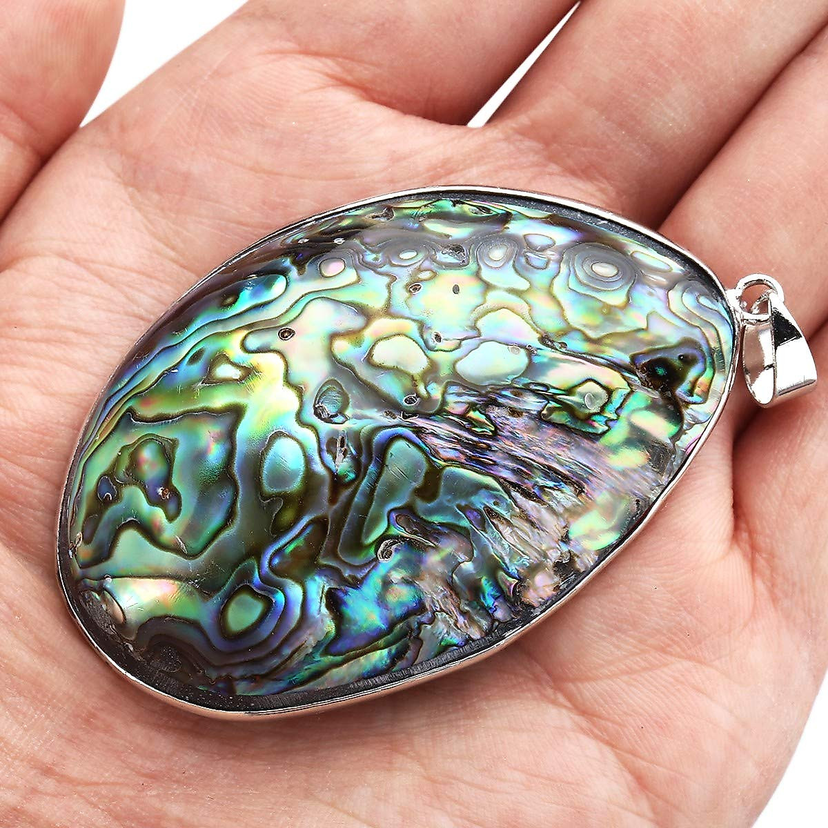 TUMBEELLUWA Abalone Shell Pendant Necklace for Women, Oval Sea Shell Pendant with 19.5" Chain