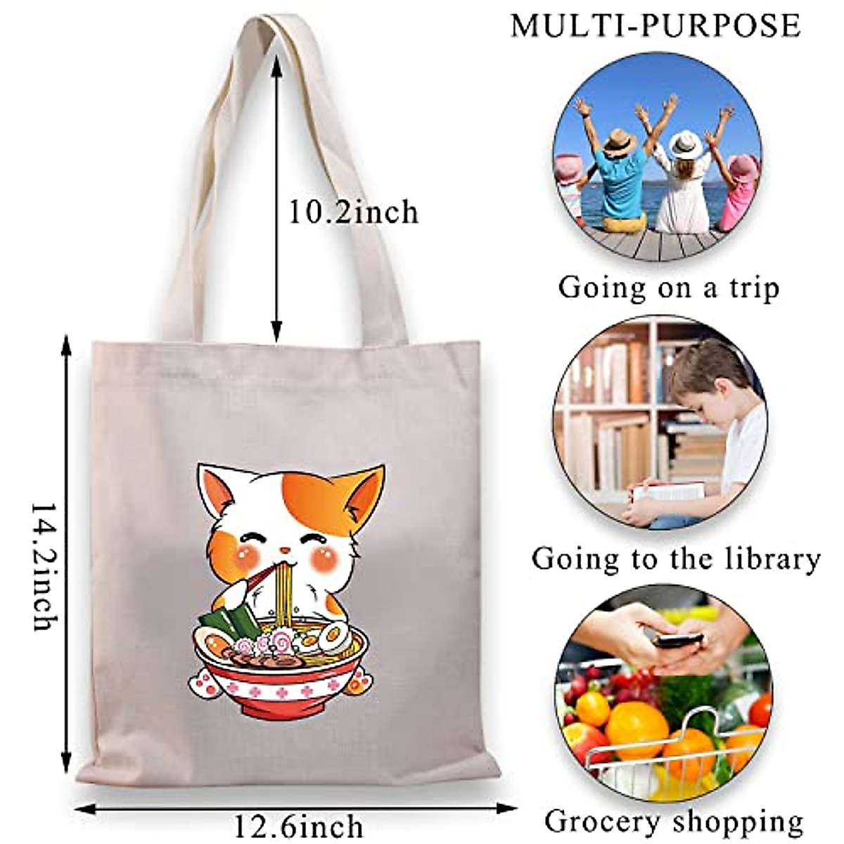 BDPWSS Cat Mom Tote Bag Ramen Cat Neko Anime Kawaii Gift Cat Lover Canvas Shoulder Bag Crazy Cat Lady Gift Ramen Fans Handbag (Cat ramen TG)