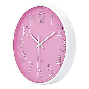 Lafocuse 12 Inch 3D Numbers Pink Wall Clock for Living Room Decor, Modern Kitchen Wall Clock Battery Operated Silent Non-Ticking Bedroom Home Office