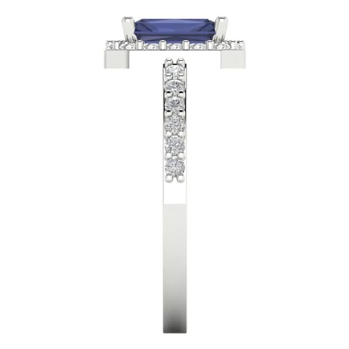 Clara Pucci 2.07 ct Emerald Cut Solitaire Halo Simulated Blue Sapphire Engagement Promise Anniversary Bridal Ring 18K White Gold 4.75
