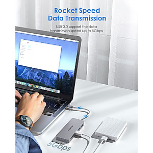 LENTION USB C Hub with 3 USB 3.0 & SD/Micro SD Card Reader Compatible Iphone15, 2023-2016 MacBook Pro, New Mac Air/iPad Pro/Surface, More, Stable Driver Certified Type C Adapter (CB-C15, Space Gray)