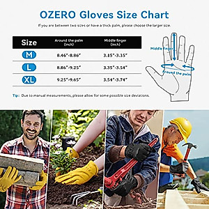 OZERO Flex Grip Leather Work Gloves Stretchable Wrist Tough Cowhide Working Glove 1 Pair (Gold, Large)