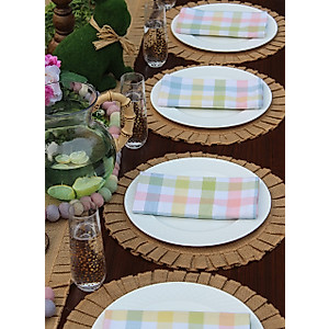 COTTON CRAFT Gingham Buffalo Plaid Check Napkins - Mitered Corners - Spring Easter Bunny Pastel Luncheon Dinner - Set of 8 - Pure Cotton - Reusable Washable - 18 inch x 18 inch - Yellow Multi Pastel