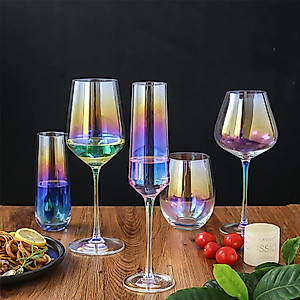 Cyimi Crystal Champagne Glass Flutes Set of 2 Iridescent, Premium Modern Champagne Glasses, Hand Blown Pearl Classic Champagne Flutes for Elegant Gift(Colorful,7 OZ)