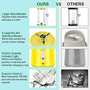 Portable Blender for Shakes and Smoothies, USB Rechargeable Vaeqozva Pro 17 Oz Bottle Large Capacity Waterproof Mini Blender, Personal Size Jucier for Travel, Home