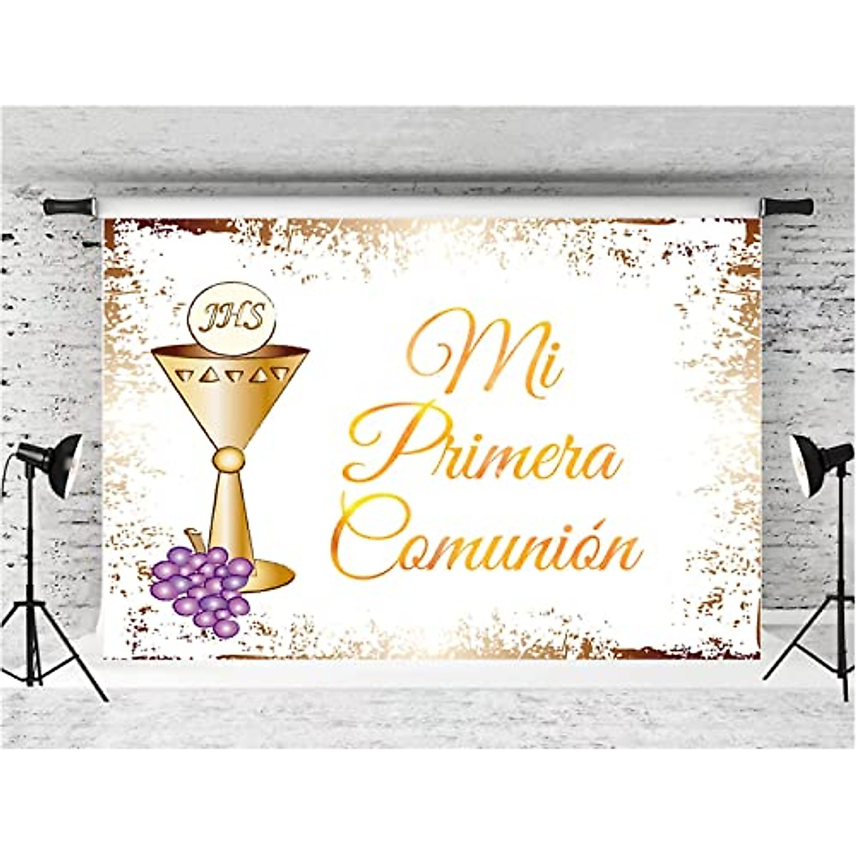 Holy Communion Party Backdrop Photograph Mi Primera Comunion Purple Grapes Background God Bless Decor Prop Photozone Photo Studio Banner Vinyl (7ft×5ft)