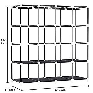 LOKEME Portable Closet, Black Wardrobe Closet Organizer with Cover, Portable Closets for Hanging Clothes 65.4x17.4x64.4 inch,4 Hanging Rods and Shelves, Large Capacity for Bedroom, Living Room