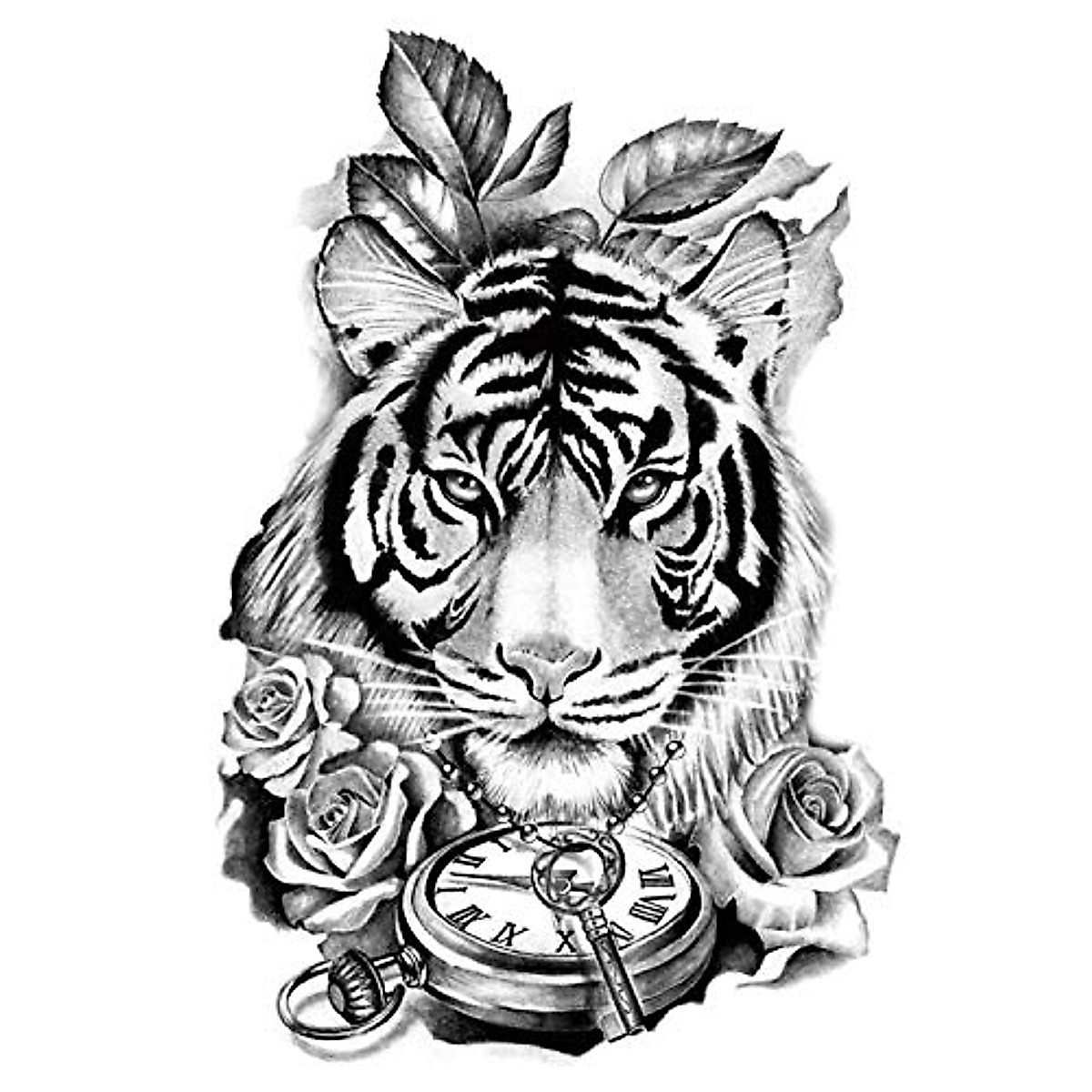 Lion Tiger Wolf Half Arm Sleeve Temporary Tattoo Sticker For Men L8.3"xW5.9"(20Sheets)