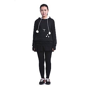 SAIANKE Womens Hoodies Pet Holder Cat Dog Kangaroo Pouch Carriers Pullover - Medium - Black