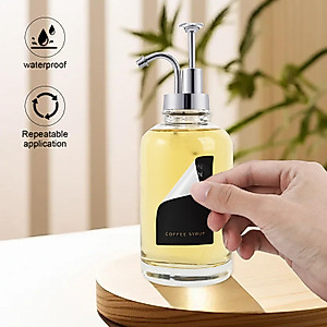 Joyfulmap Coffee Syrup Dispenser with 18 Labels, Pump Bar, Minimalist Glass Bottle, Simple Maple/Coffee Bottles w. set of Black, 16.9 oz 500 ml, 001